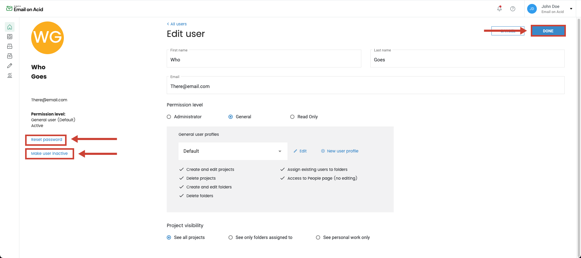 How to Edit User, Reset User Password, or Deactivate User - Email On Acid
